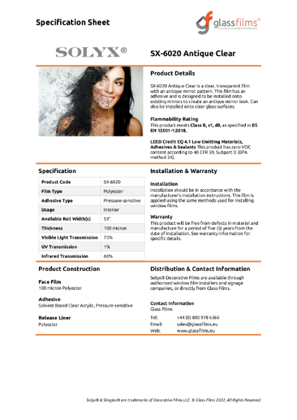 SX-6020 Antique Clear Specification Sheet | NBS Source