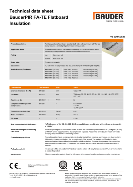 BauderPIR FA-TE Flatboard Insulation | NBS Source