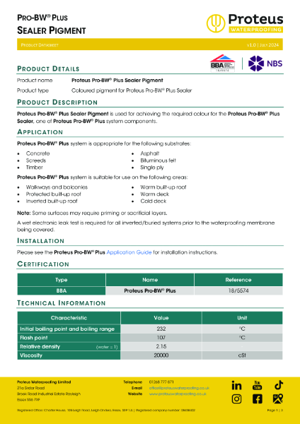 Product Data Sheet - Proteus Pro-BW® Plus Sealer Pigment | NBS Source