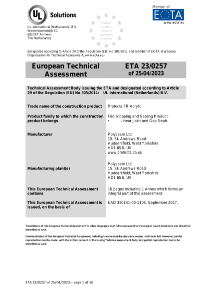 Protecta FR Acrylic ETA - Linear Joint and Gap Seals | Protecta ...