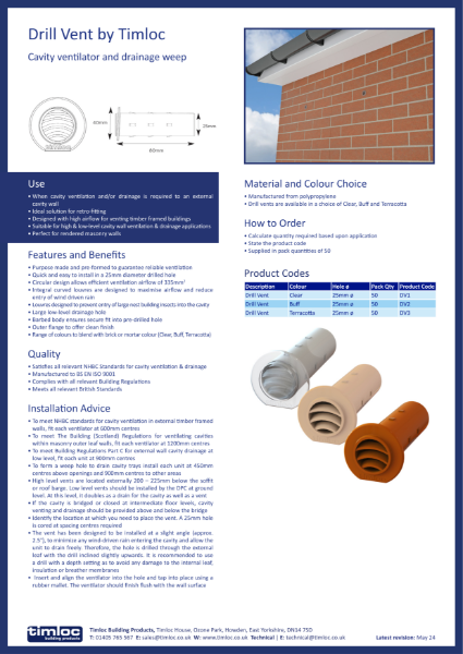 Timloc Building Products Drill Vent Datasheet | NBS Source