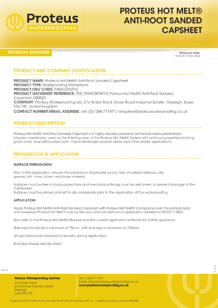 Proteus Hot Melt® Anti-Root Sanded Capsheet - Technical Data Sheet ...