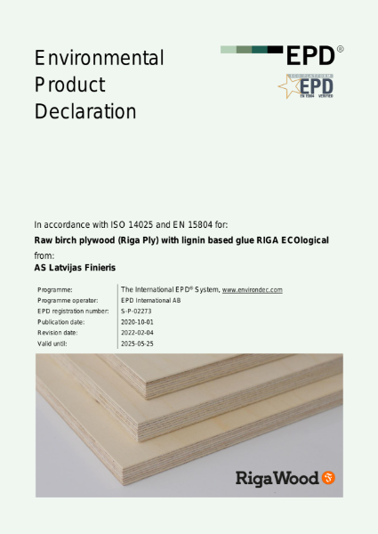 Environmental Product Declaration (EPD) Riga birch plywood with lignin ...