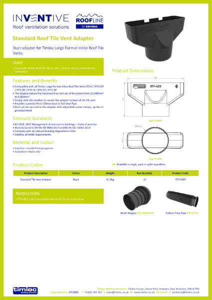Standard Roof Tile Vent Adapter Datasheet | NBS Source
