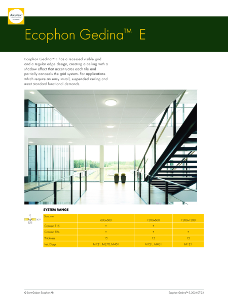Data Sheet - Gedina E | Saint-Gobain Ecophon | NBS Source