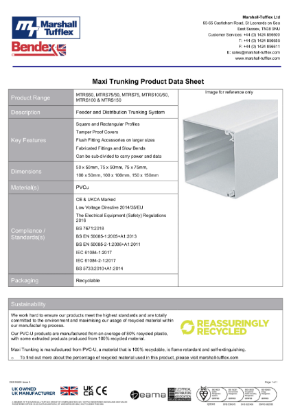 Maxi PVC-U Trunking Product Data Sheet | Marshall-Tufflex Ltd | NBS Source