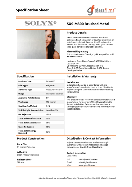 SXS-M300 Brushed Metal Specification Sheet | NBS Source