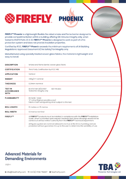 FIREFLY™ Phoenix Smoke & Flame Barrier - Data Sheet | NBS Source