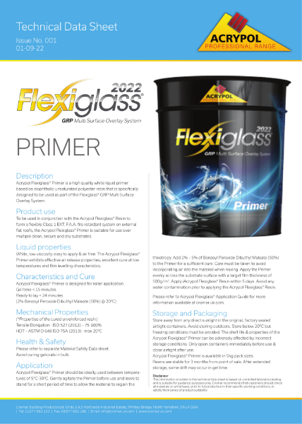 FLEXIGLASS-PRIMER-TDS | Cromar Building Products | NBS Source