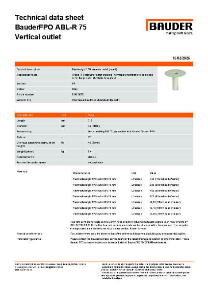 BauderFPO ABL-R 75 - Vertical Outlet | Bauder Ltd | NBS Source