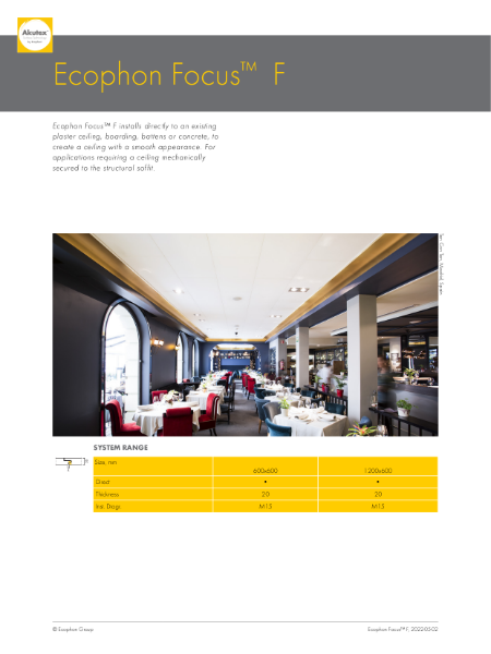 Data Sheet - Focus F | Saint-Gobain Ecophon | NBS Source