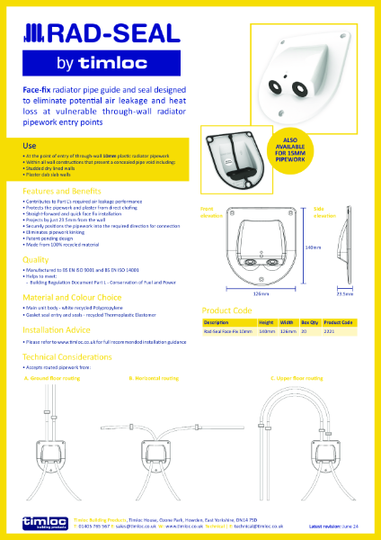 Timloc Building Products Rad-Seal Face-Fix 10mm Datasheet | NBS Source