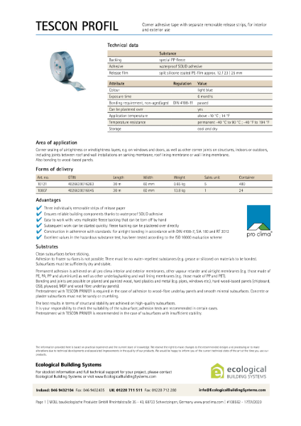 Tescon Profil Technical Datasheet | NBS Source