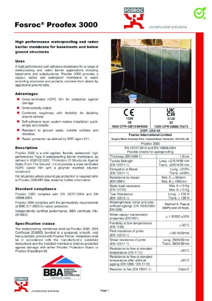 Fosroc Proofex 3000 Product Data Sheet | NBS Source