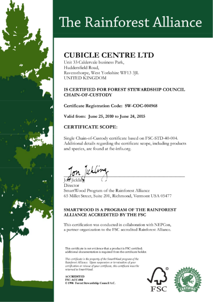 FSC Chain of Custody Certificate | Cubicle Centre | NBS Source