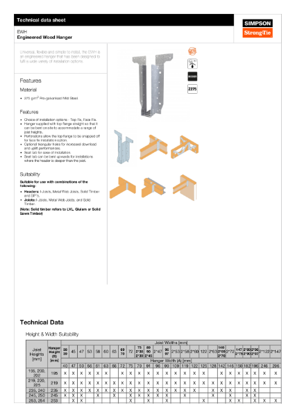 Ewh Engineered Wood Hanger Technical Data Sheet Simpson Strong Tie