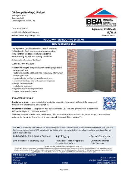 PUDLO Render Seal BBA Certificate 2019 | PUDLO Waterproof Systems ...