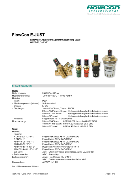 FlowCon E-Just Automatic Balancing Valve | FLOCONTROL LTD | NBS Source
