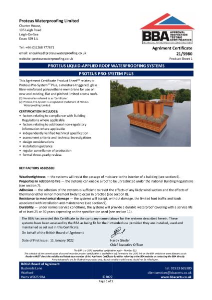 BBA Proteus Pro-System® Plus | Proteus Waterproofing | NBS Source