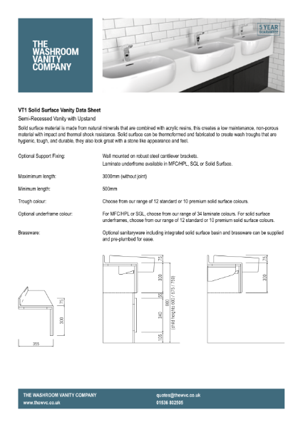 Solid Surface Vanity Top For Semi-recessed Basins, With Upstand - VT1 ...