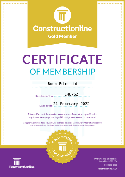 Constructionline Gold Member Certificate | Boon Edam Limited | NBS Source