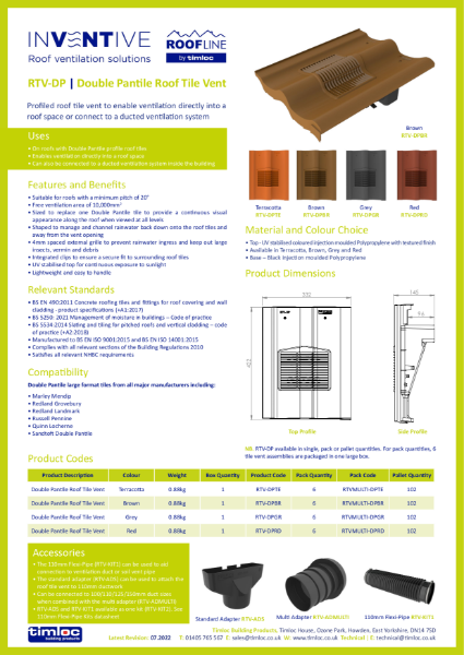 Double Pantile Roof Tile Vent Datasheet | NBS Source