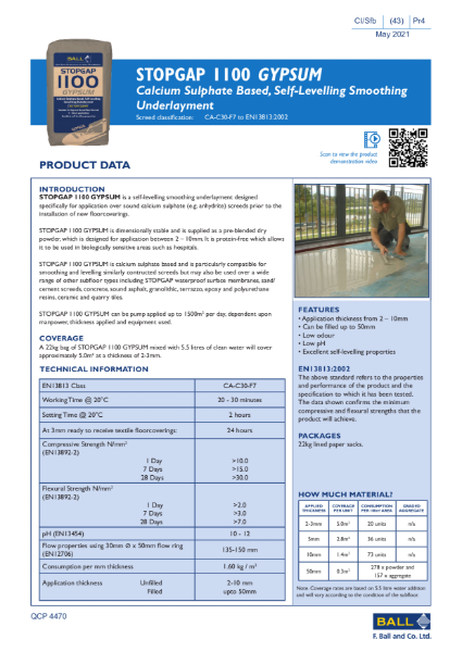 Stopgap 1100 Gypsum - Smoothing Compound | Ball, F and Co Ltd | NBS Source