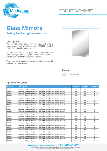 Mirrors - Glass – Product Data Sheet | NBS Source