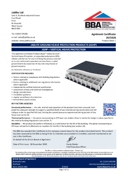 BBA Certificate - Heave Protection | BEWI UK Insulation | NBS Source