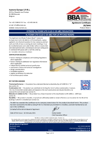 H2Foam Lite E Pitched Roofs - BBA Certificate | Huntsman Building Solutions | NBS Source