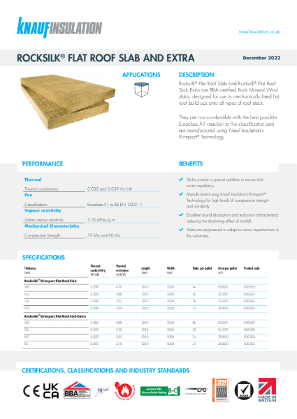Knauf Insulation Rocksilk® Flat Roof Slabs - Product Datasheet | NBS Source
