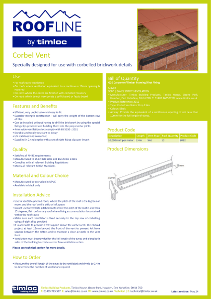 Timloc Building Products Corbel Vent Datasheet | NBS Source