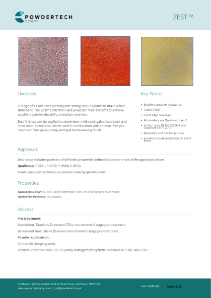 Powdertech Zest data sheet | NBS Source