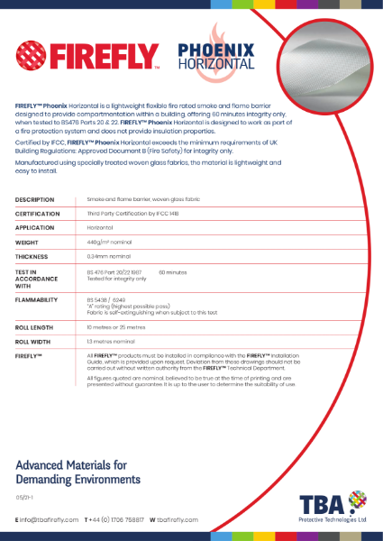 FIREFLY™ Phoenix Horizontal Smoke & Flame Barrier - Data Sheet | NBS Source