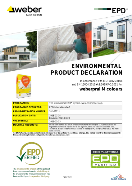 EPD Certificate (weberpral M Colours) | Saint-Gobain Weber | NBS Source