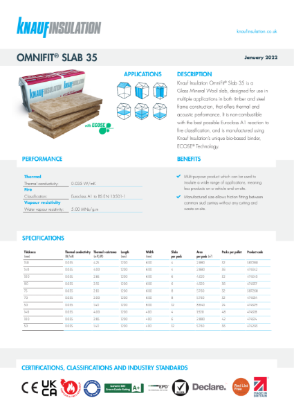 Knauf Insulation OmniFit® Slab 35 - Product Datasheet | Knauf Insulation Ltd | NBS Source