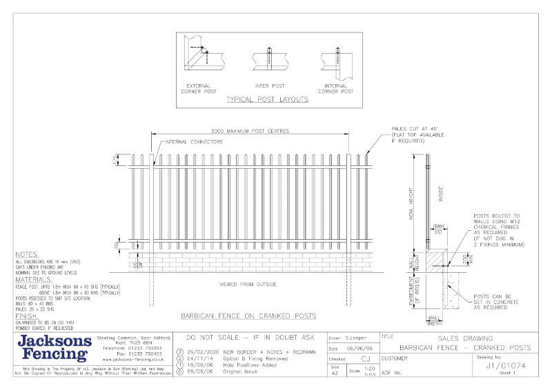 Drawing - Barbican fence cranked posts | Jacksons Fencing | NBS Source