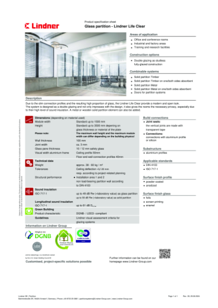 Lindner Life Clear - Data sheet | NBS Source