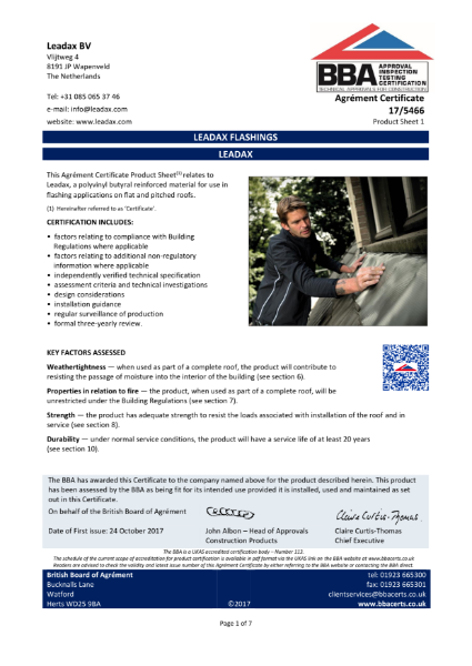 BBA-Leadax-certificate | Cromar Building Products | NBS Source