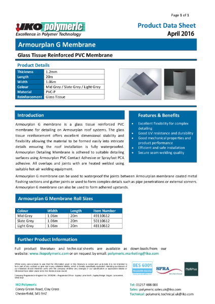 IKO Armourplan G PVC Single Ply Roof Waterproofing datasheet | SIG ...