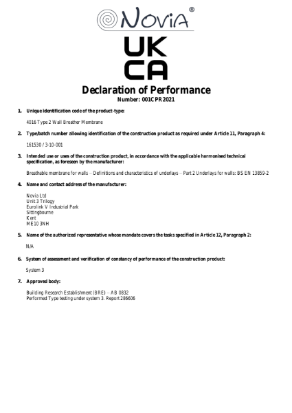 Novia 4016 UKCA document | Novia Ltd | NBS Source