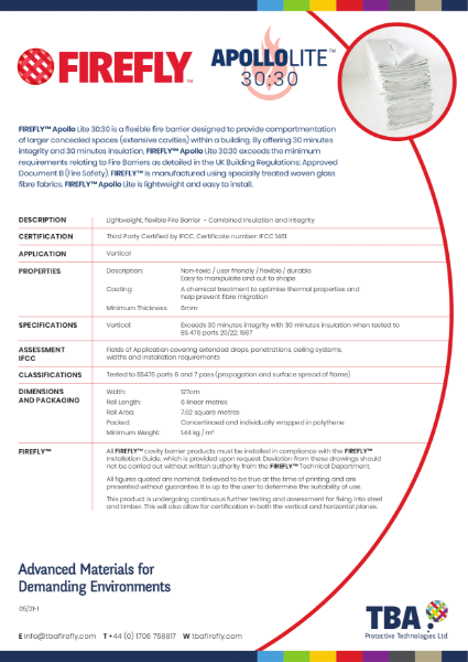 FIREFLY™ Apollo Lite 30:30 Fire Barrier - Data Sheet | FIREFLY™ TBA ...