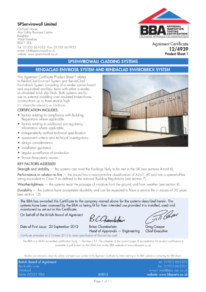 Rendaclad BBA | SPS Envirowall Ltd | NBS Source