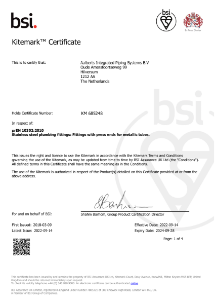 BSI Kitemark Certificate - XPress Stainless Steel GAS | Aalberts ...