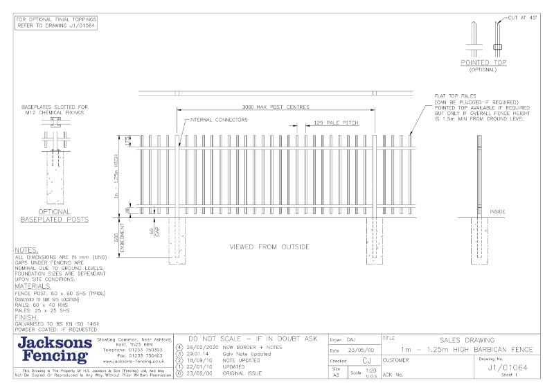 Drawing - Barbican fence 1 m–1.25 m high | NBS Source