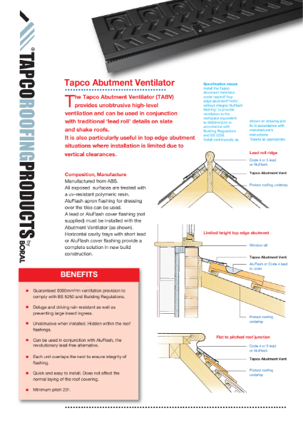 Tapco Abutment Vent Technical Guide | Tapco Roofing Products | NBS Source