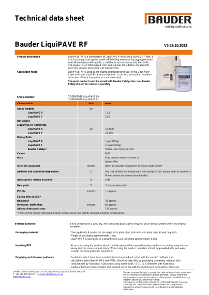 Bauder LiquiPAVE RF - Technical Data Sheet | NBS Source