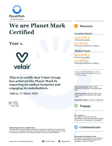 Planet Mark Certification | Velair Group Ltd | NBS Source