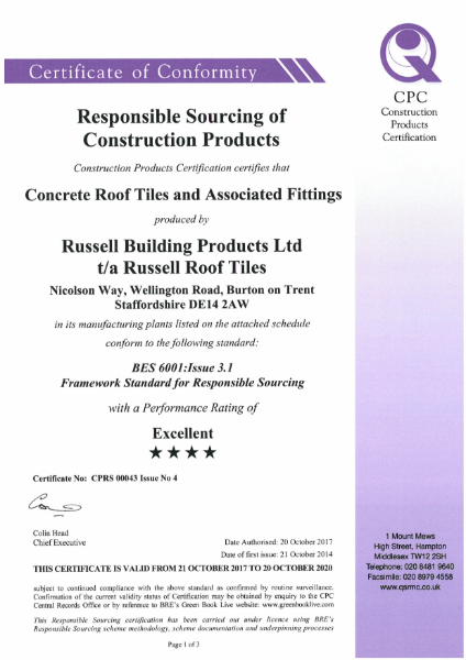 BES 6001 Certificate | Russell Roof Tiles | NBS Source