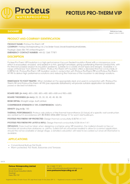 Product Data Sheet - Proteus Pro-Therm VIP | NBS Source